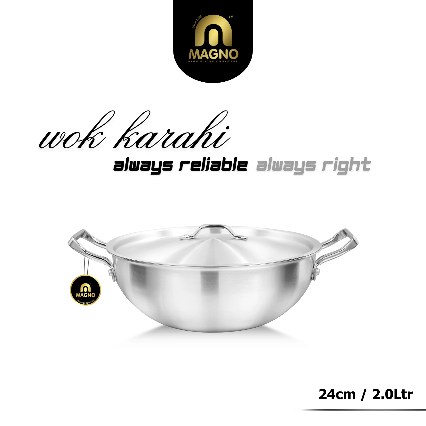 WOK / KARAHI 24cm Metal Finish - Magno Cookware